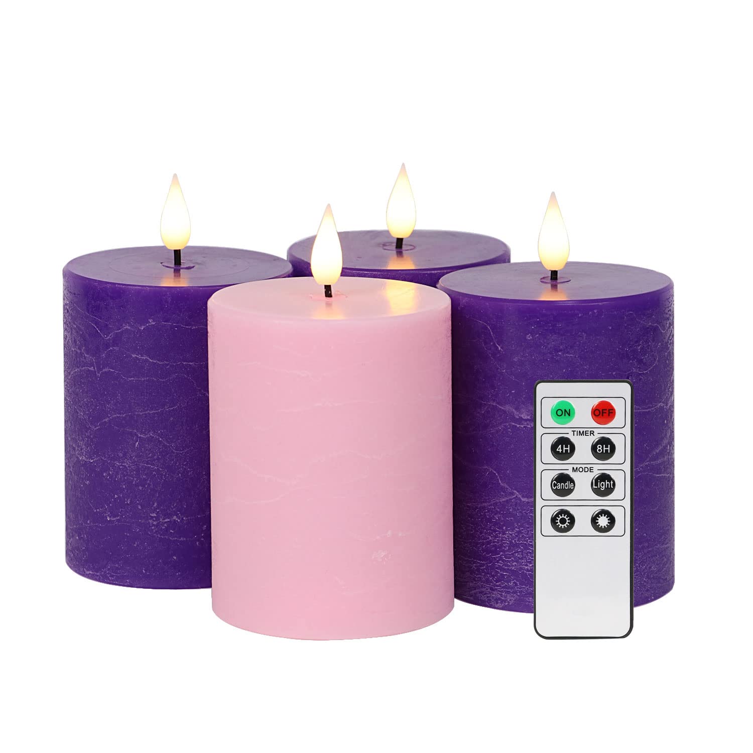 Fanna 4" Advent Flameless Pillar Candles with Timer, Battery Operated ...