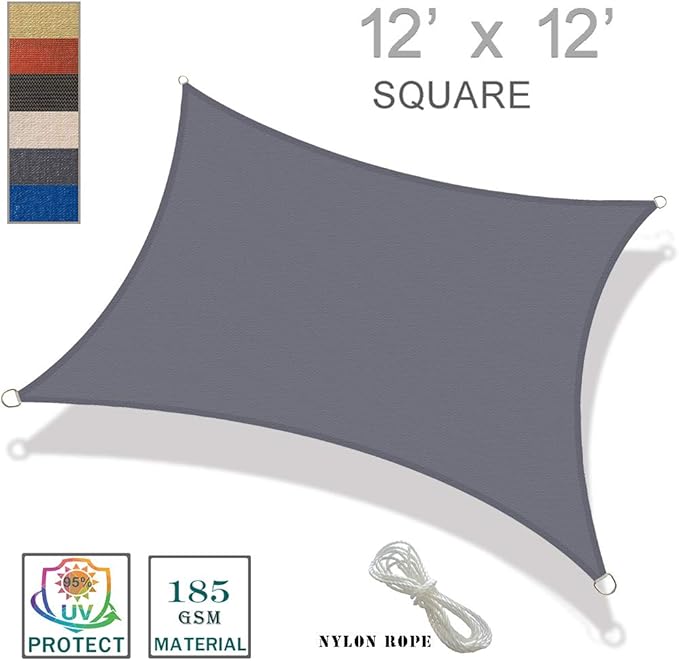 Amazon.com : SUNNY GUARD 12' x 12' Charcoal Square Sun Shade Sail UV ...