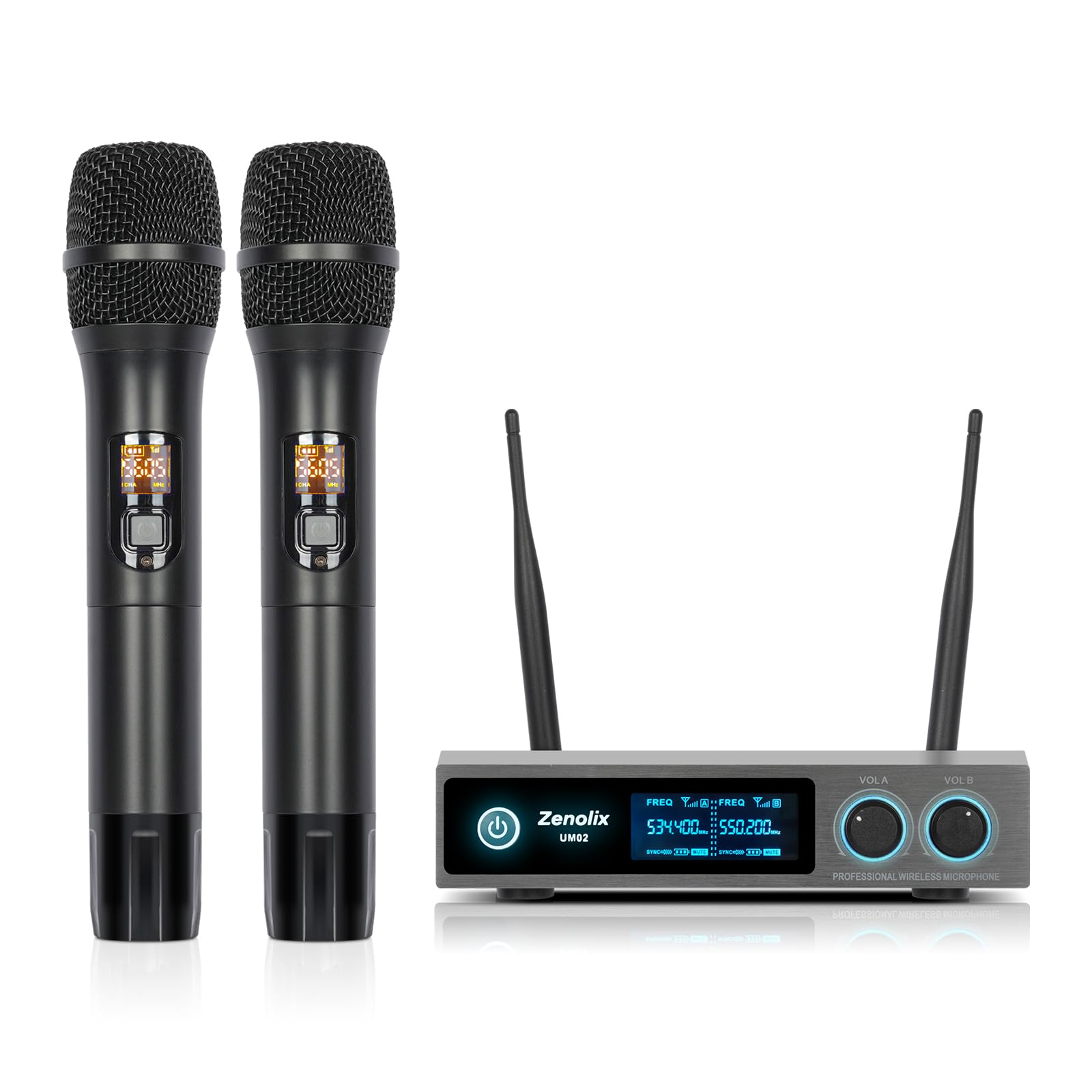 Zenolix Wireless Microphone System, Dual UHF Metal Handheld Dynamic Mic ...