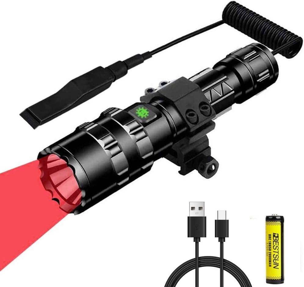 Red Light Torch, 1200 Lumen Red Hunting Flashlight 350 Yards Long Range ...