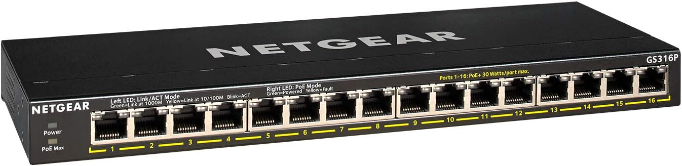 NETGEAR PoE Switch 16 Port Gigabit Ethernet Unmanaged Network Switch ...