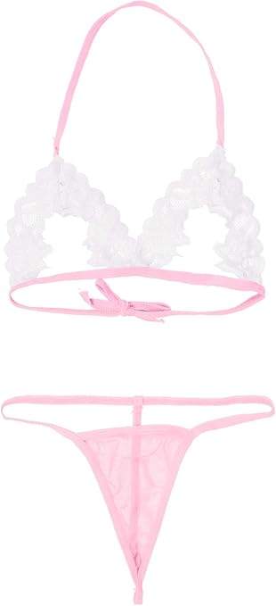 Aislor Damen Sexy Dessous Set Brustfrei BH mit G-String Blumen Spitze Unterwäsche Open Cup ...