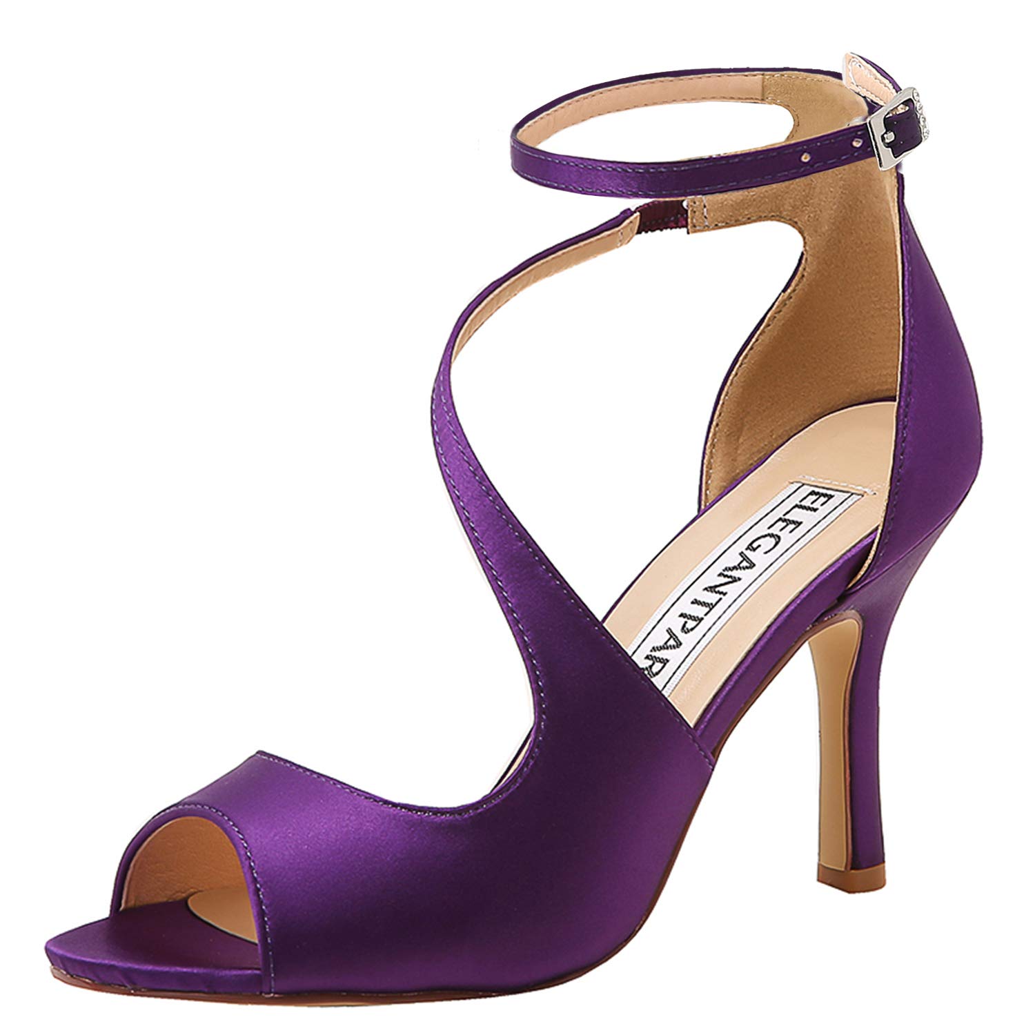 ELEGANTPARK HP1565 Purple Sandals for Women Peep Toe Ankle Strap High ...