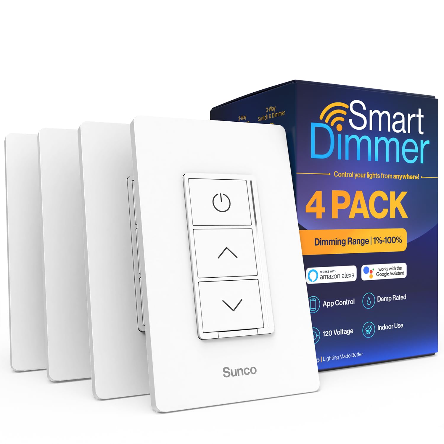 Sunco 4 Pack Smart Dimmer Switch, Double Rocker Wall Light Switch, WiFi ...