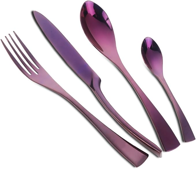 Stainless Steel Purple Cutlery Set 4 Pieces Metal Reusable Dinner ...