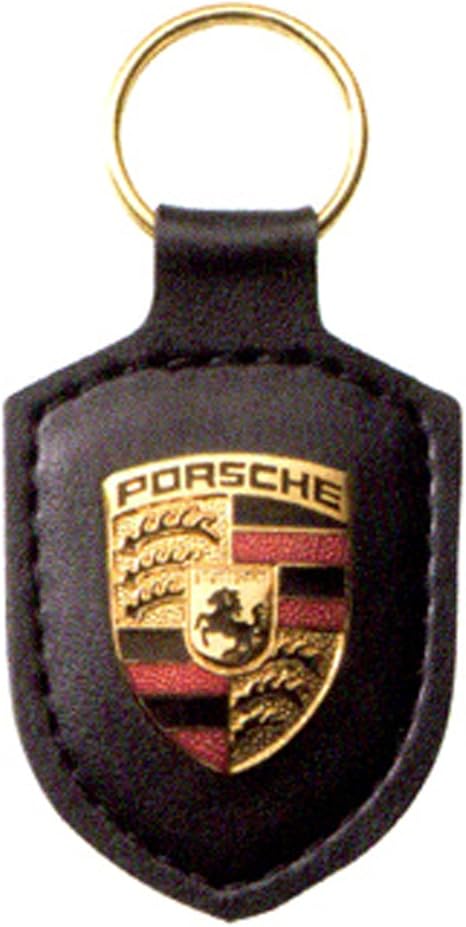 Porsche Crest Black Leather Key Chain: Amazon.co.uk: Car & Motorbike
