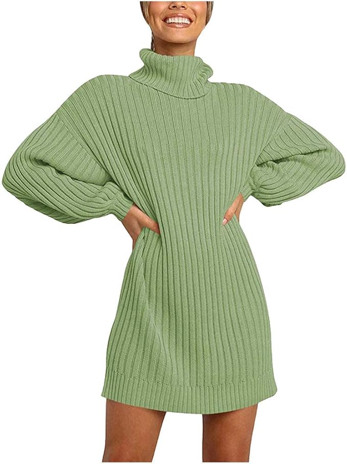Suéteres Verdes de Cuello Alto para Mujer Jerseys de Invierno Suéteres ...
