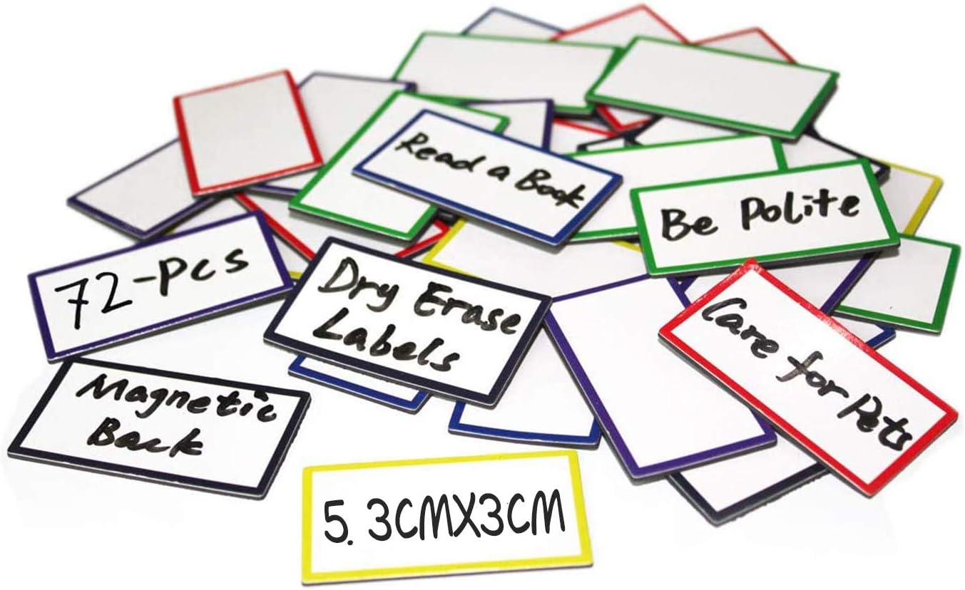 Magnetic Dry Erase Labels, 5.3x3cm – 72Pcs Writable Dry-Erase Magnets ...