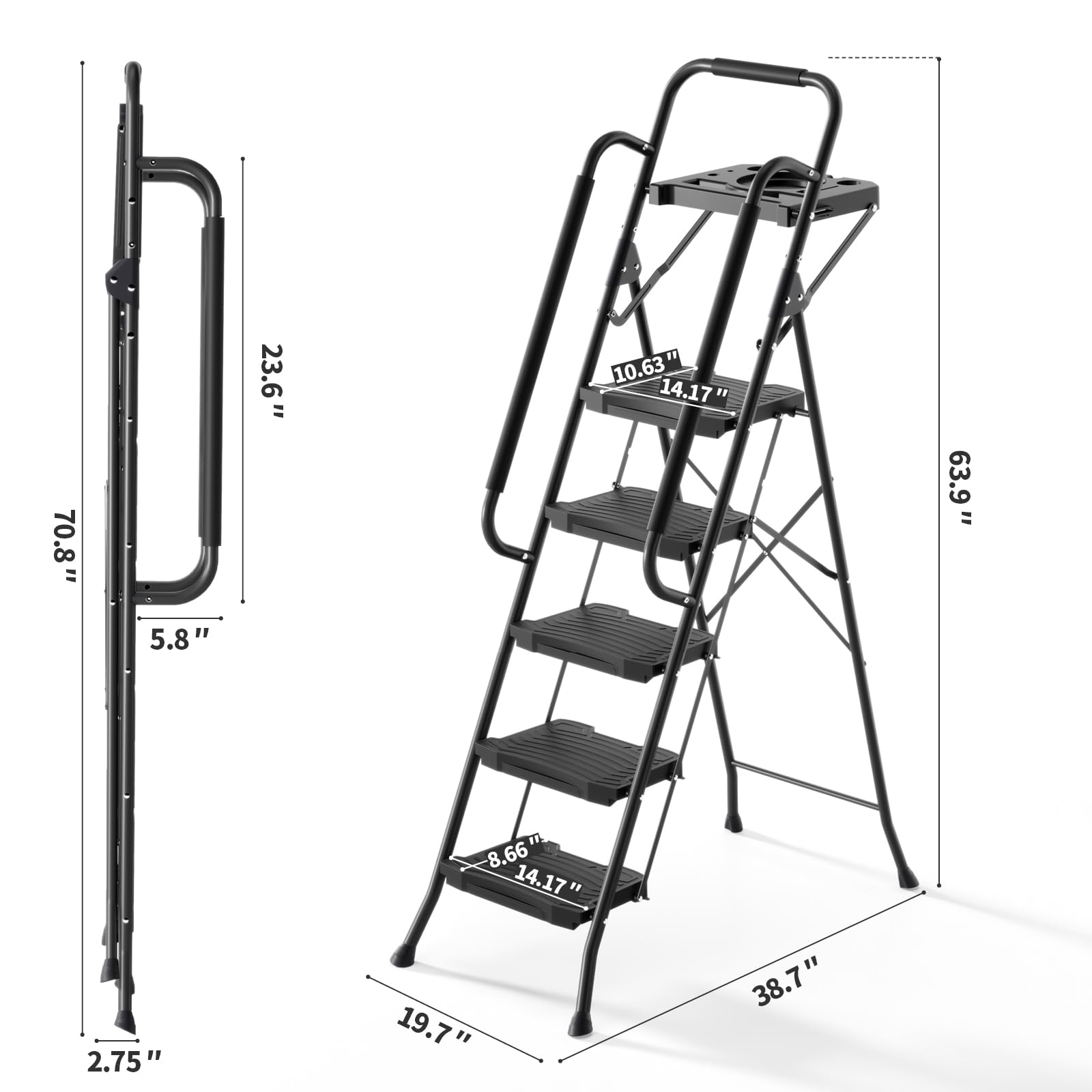 KINGRACK 5-Step Ladder With Platform, Foldable Working Step Ladder on ...