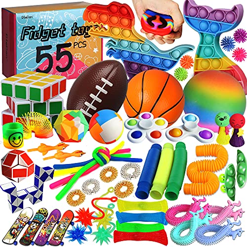 Fidget Toys Pack, 55 PCS Sensory Toys Set Stress Relief and Anti-Anxiety Fidgets Box for Kids ...
