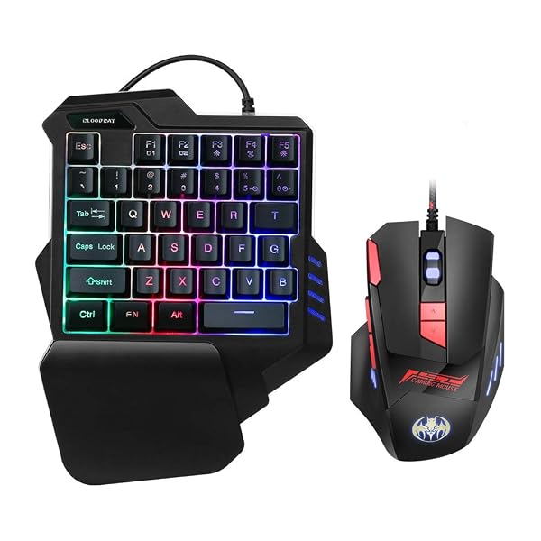 RGB One Hand Mechanical Gaming Keyboard and Backlit Mouse Combo, USB ...