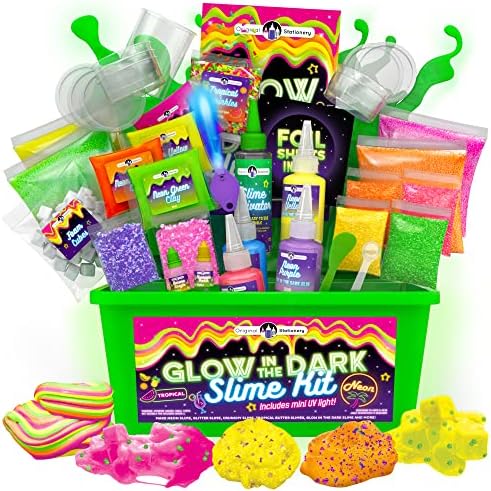 Original Stationery Neon Slime Kit, All in One Glow in the Dark Slime ...