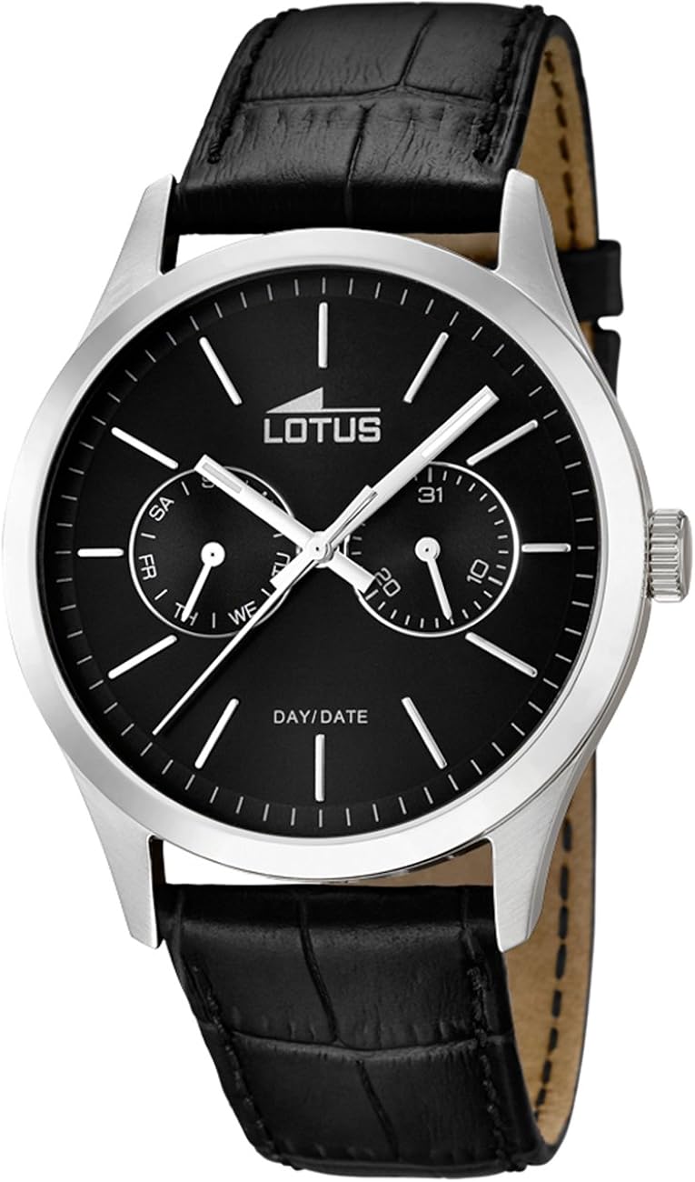 Lotus Men's Quartz Watch with Black Dial Analogue Display and Black ...