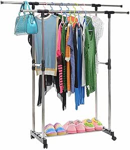 AOJIA Barra para colgar ropa Barras Para Colgar la Ropa, Con Ruedas ...