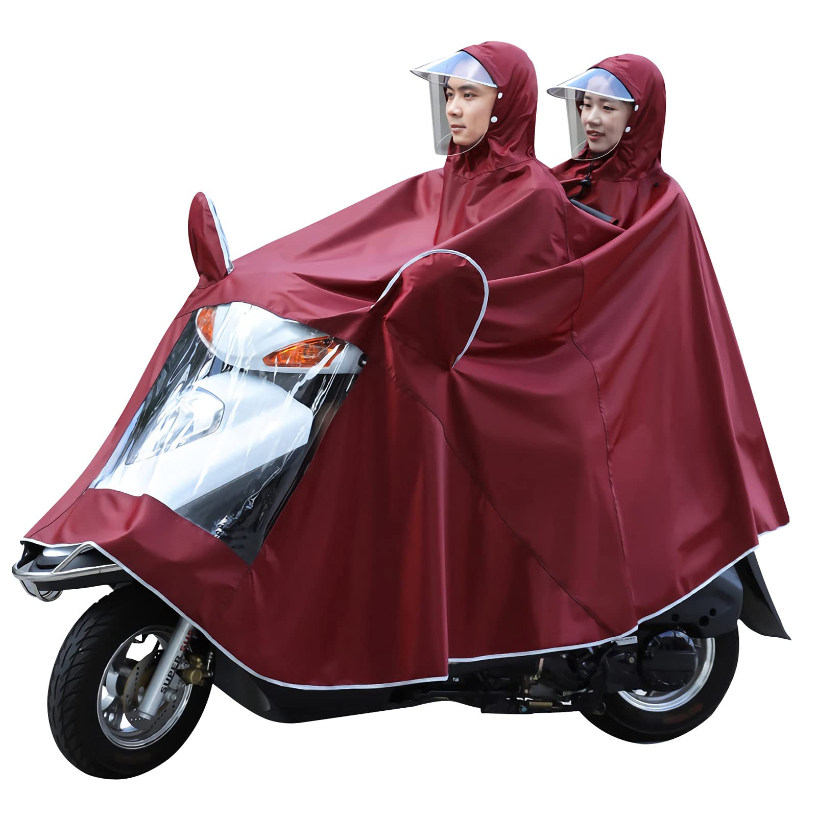 HAOZAIKEJI Motorcycle Raincoat for Two, Waterproof Hoodie Rain Cape ...