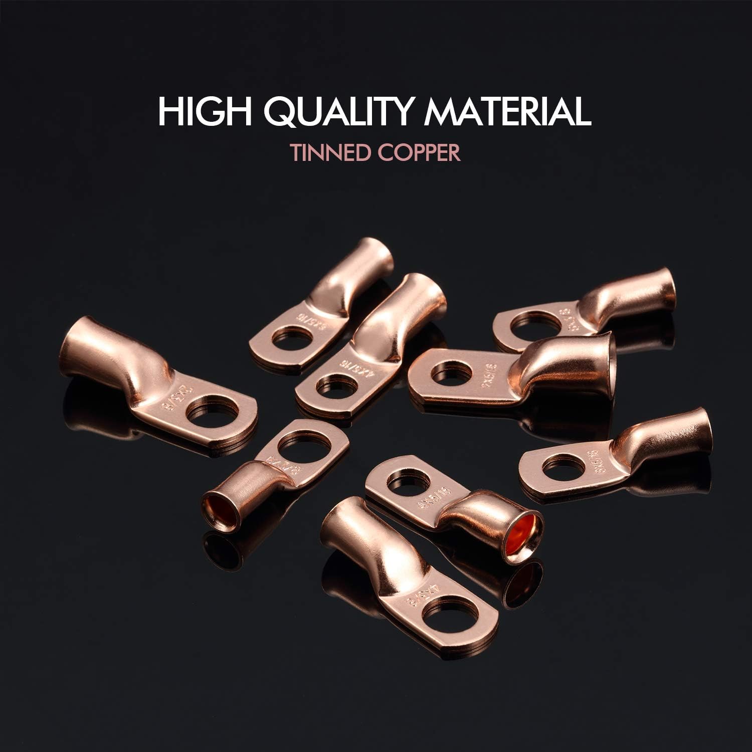 60 Pieces AWG Battery Cable Lugs, 2-6 Gauge Wire Lugs Ring Terminal ...