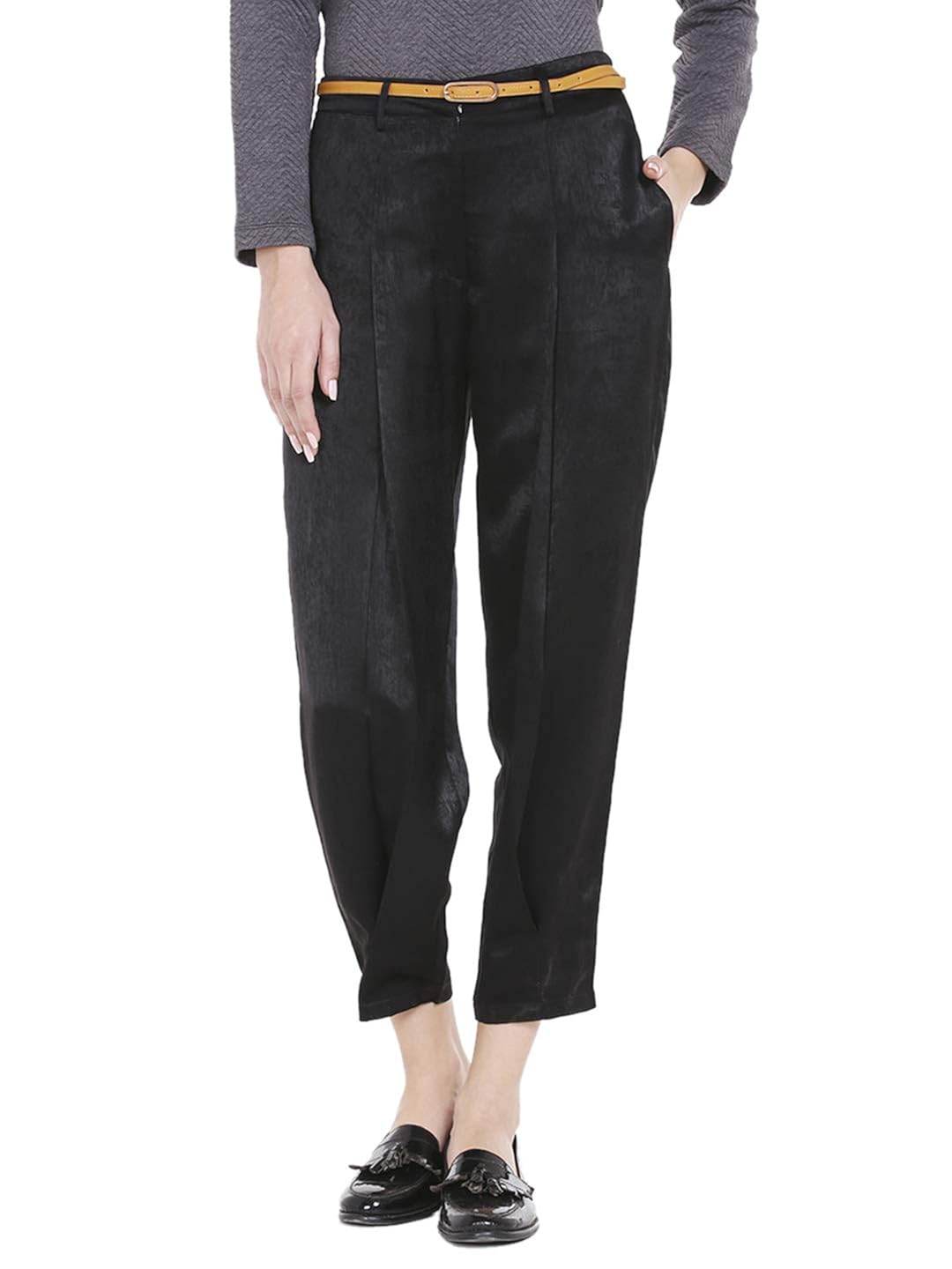 Buy 109 F Women Polyester Black Solid Pant at Amazon.in