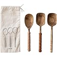 Amazon.com: Creative Co-Op Mango Wood Spoons with Bamboo and Leather ...