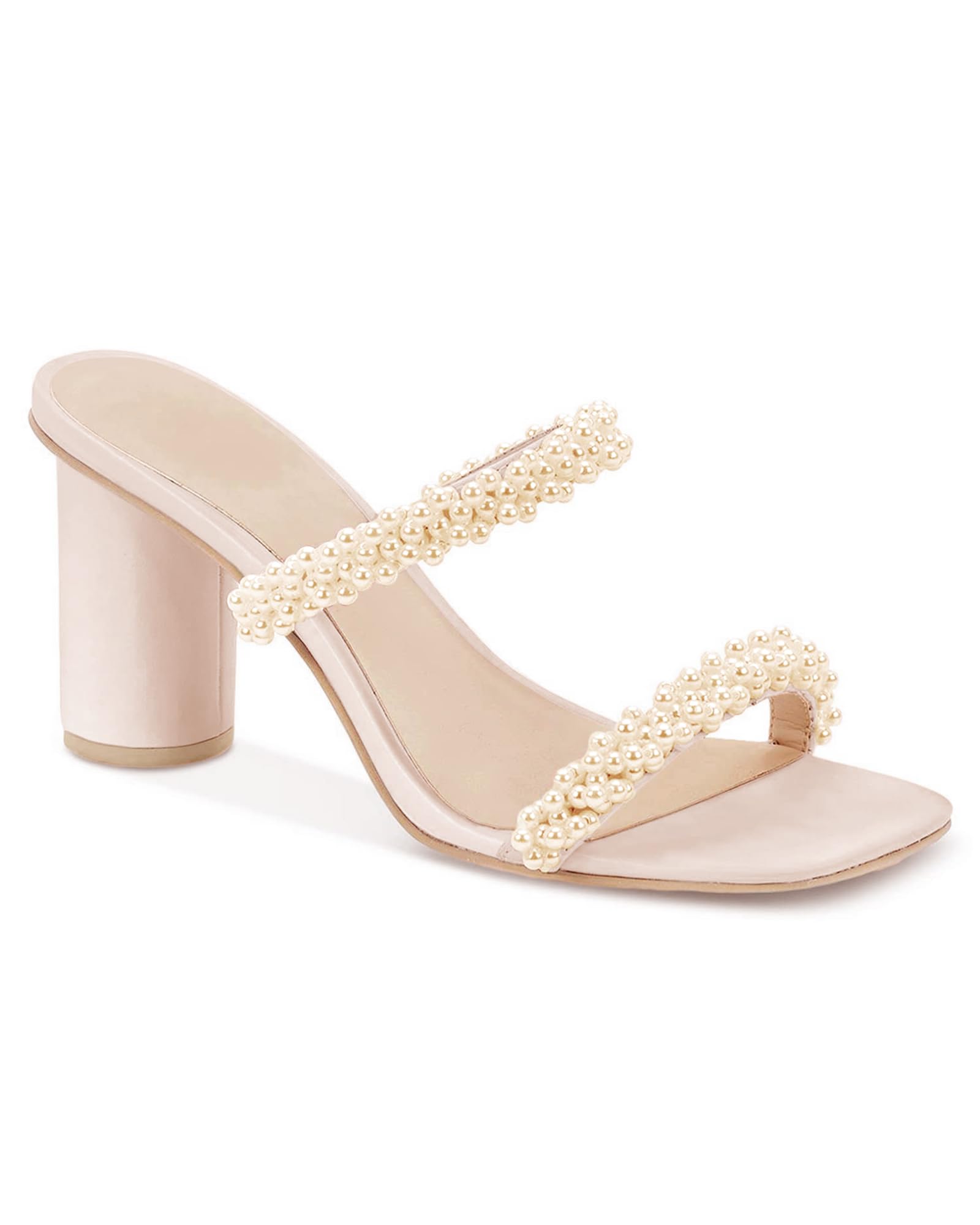 Guayonng Womens Chunky Heeled Sandals Pearl Strappy Open Square Toe ...