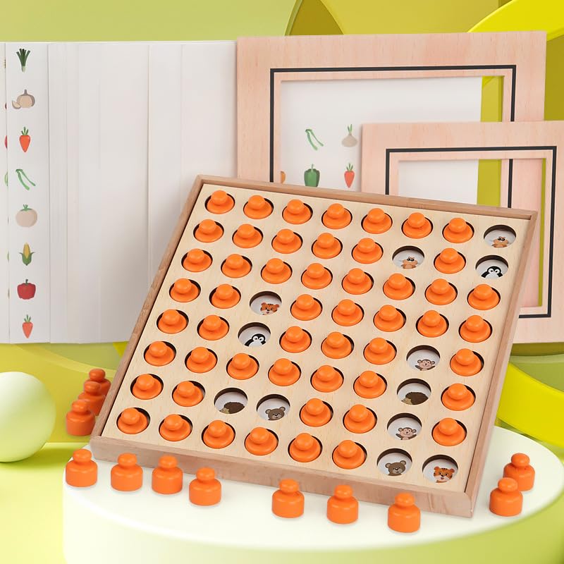 3 in 1 Montessori Wooden Memory Chess Board Game: Images Memory ...