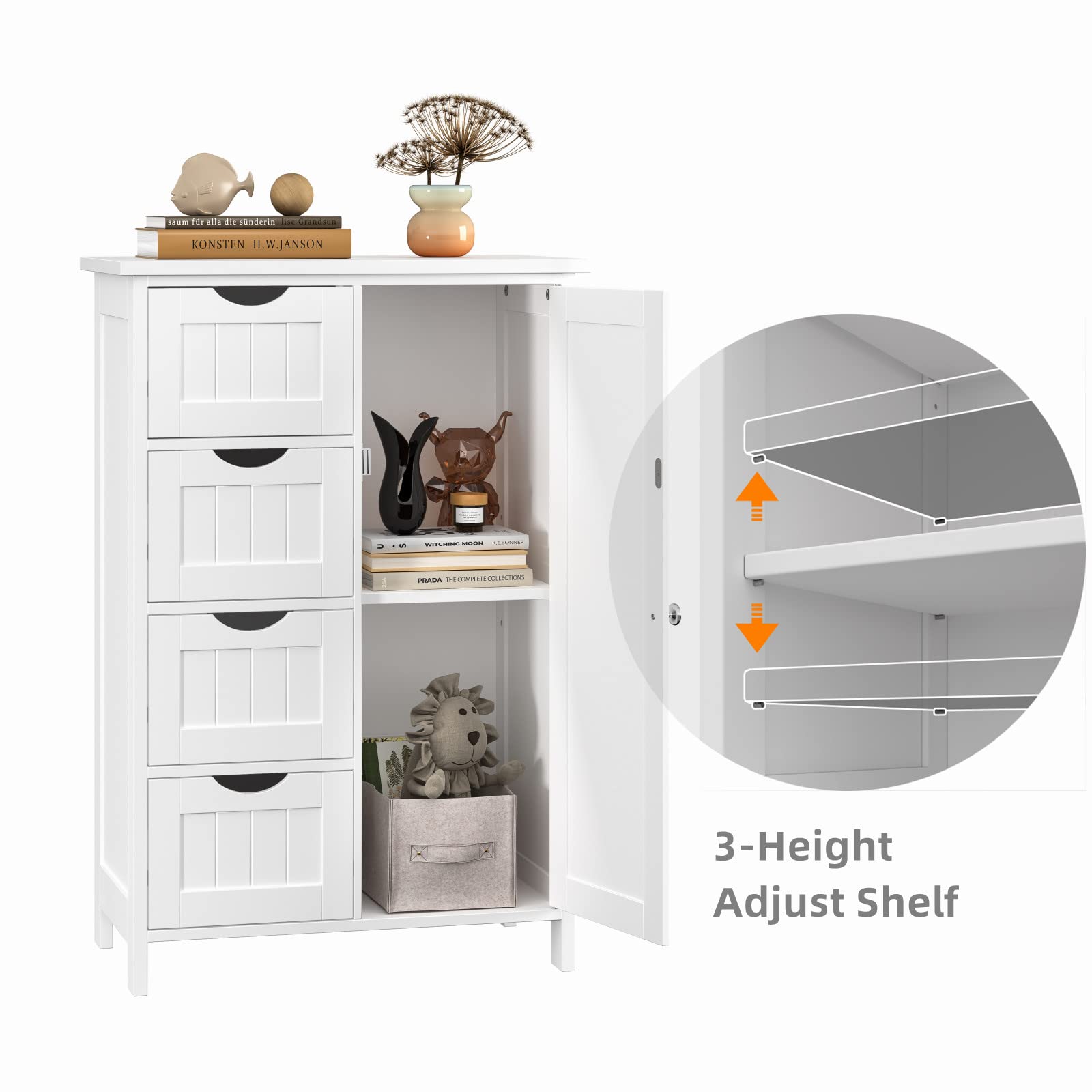Irontar Bathroom Floor Cabinet, Storage Cabinet With 4 Drawers And ...