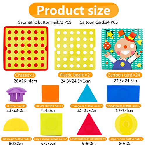 JoyGrow 2 in 1 Button Art Color Matching Mosaic Pegboard Set Toddler Toys Color & Geometry Shape ...