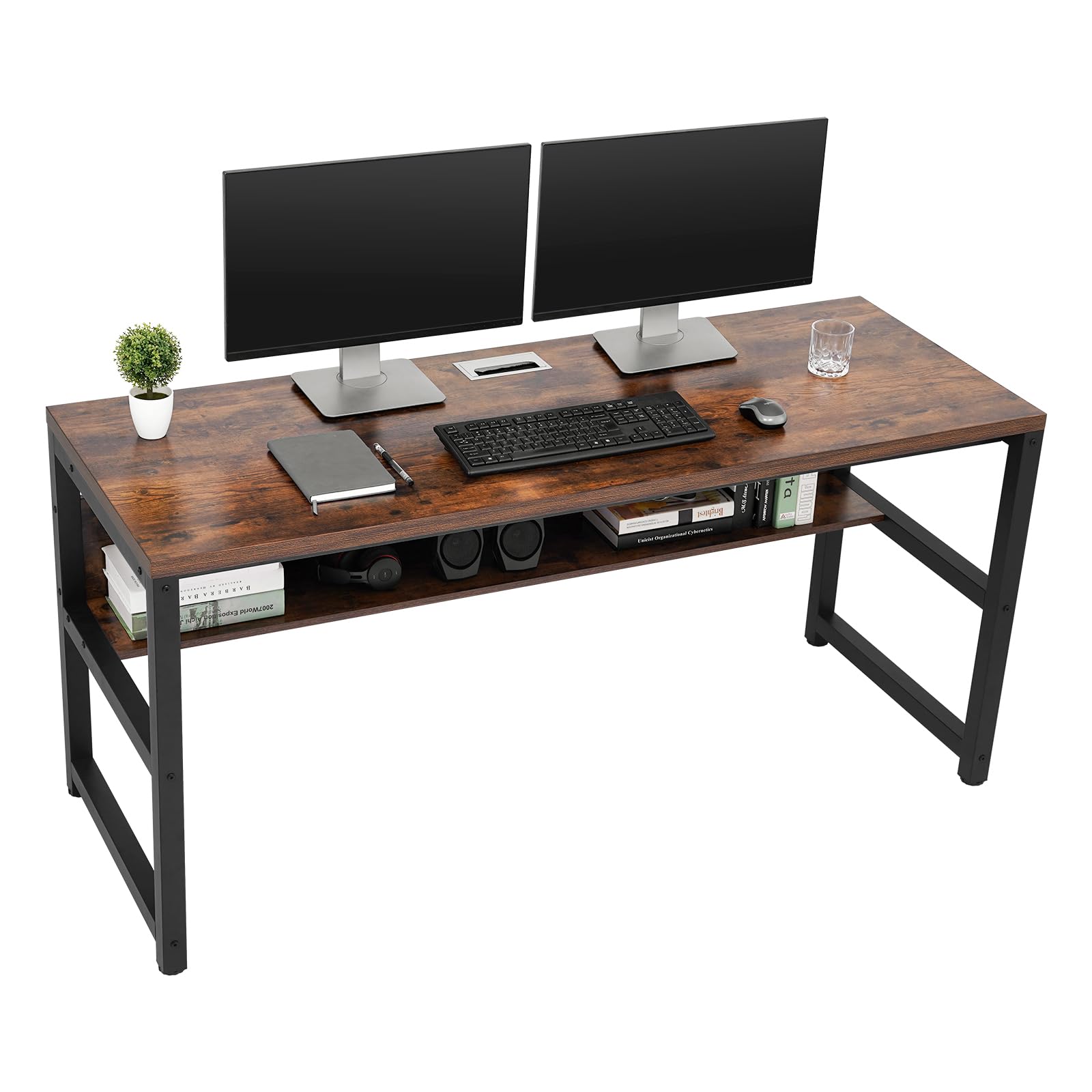 TOPSKY Computer Desk with Bookshelf/Metal Hole Cable Cover 1.18" Thick ...