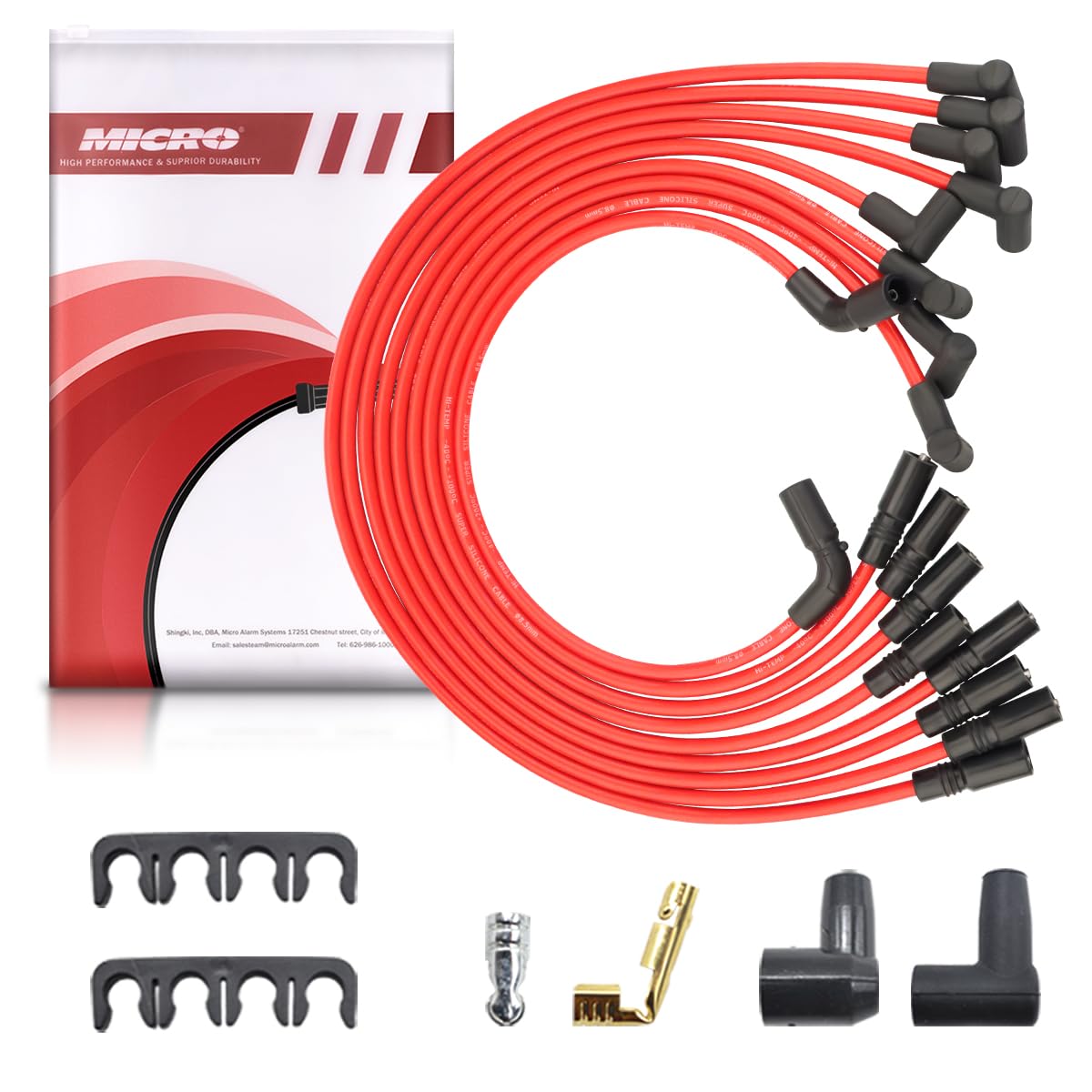 Micro Spark Plugs Wires Set of 9 Red Wires Set 8.5mm Compatible with ...