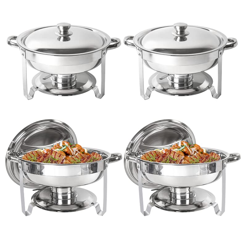 IMACONE Chafing Dish Buffet Set 4 Pack, 5QT Round Stainless Steel Chafer for Catering, Upgraded ...