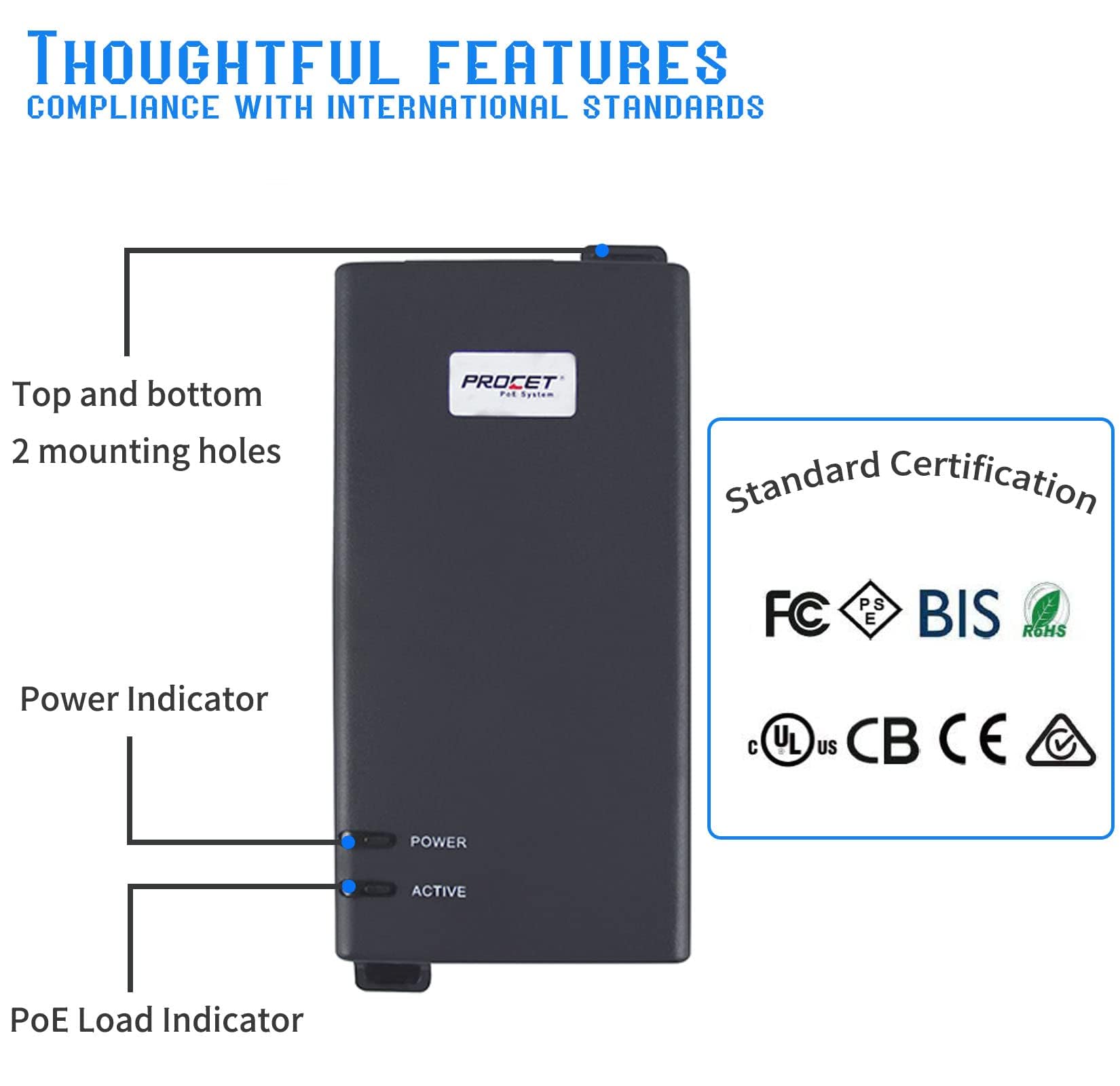 Mua PROCET PoE Injector 802.3af/at/bt 60W 10/100/1000Mbps Gigabit ...