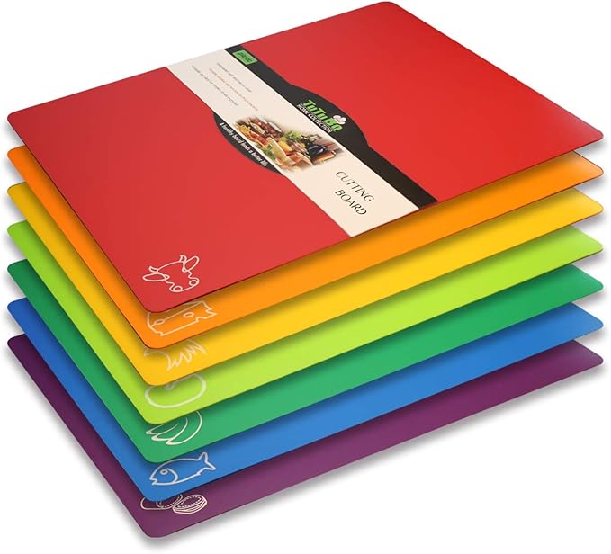 Chopping Board Set Flexible Plastic Colored Mats with Food Icons, BPA ...