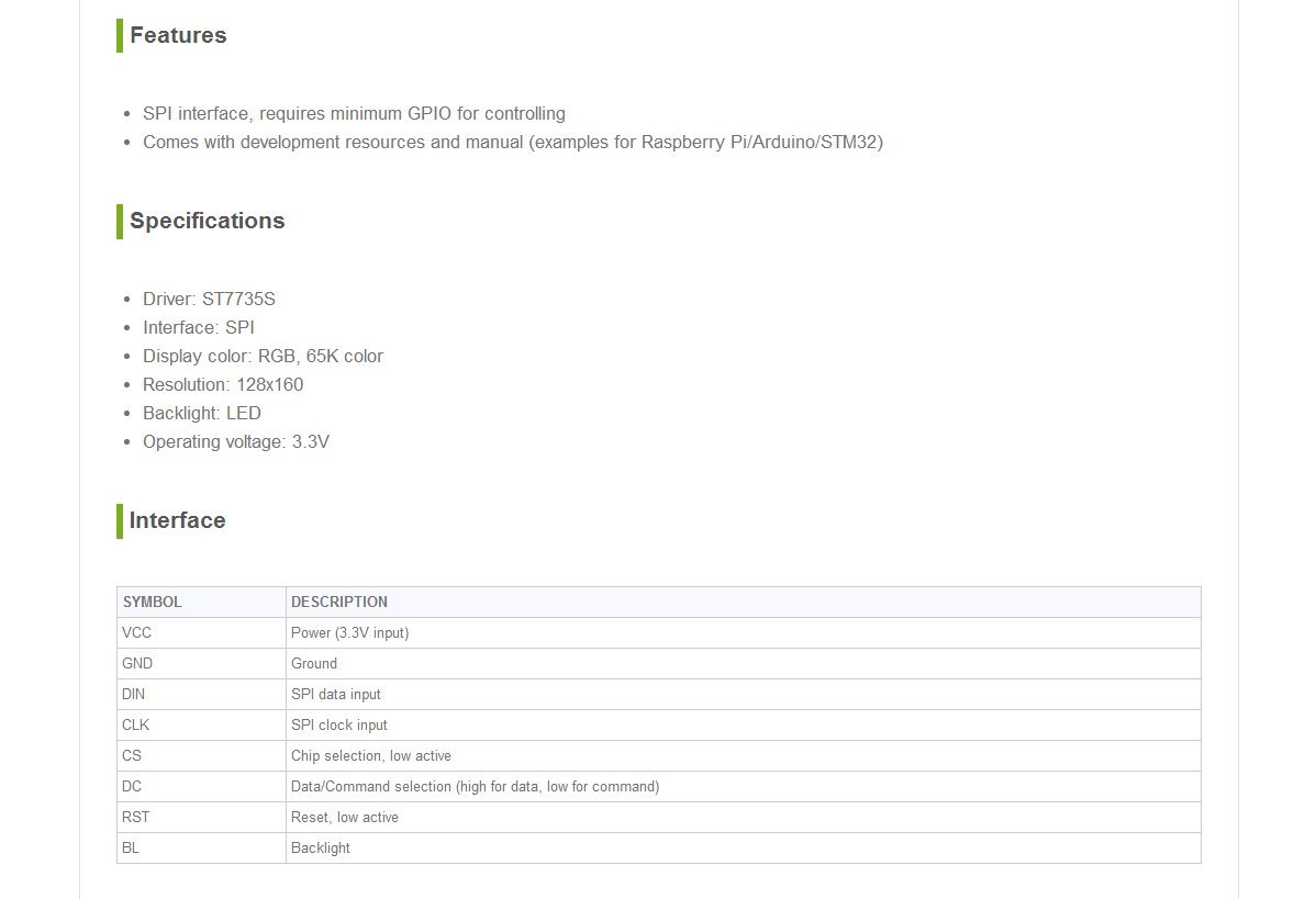 Mua waveshare 1.8inch LCD Display Module 128x160 Pixels Embedded ...