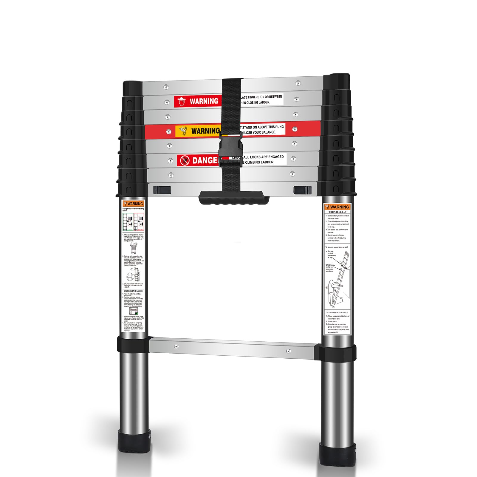 TOOLITIN Telescoping Ladder,8.5FT One Button Retraction Stainless Steel ...