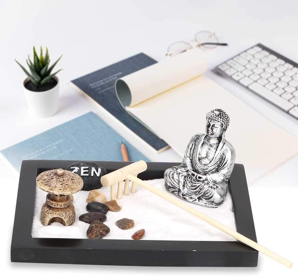 Mini Meditation Zen Sandbox, Zen Garden Sitting Buddha Ornament with ...