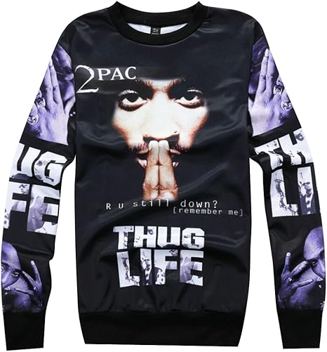 Amazon.com: Sweaters 3D Print Rap 2pac Tupac THUG LIFE Hoodies Hip Hop ...