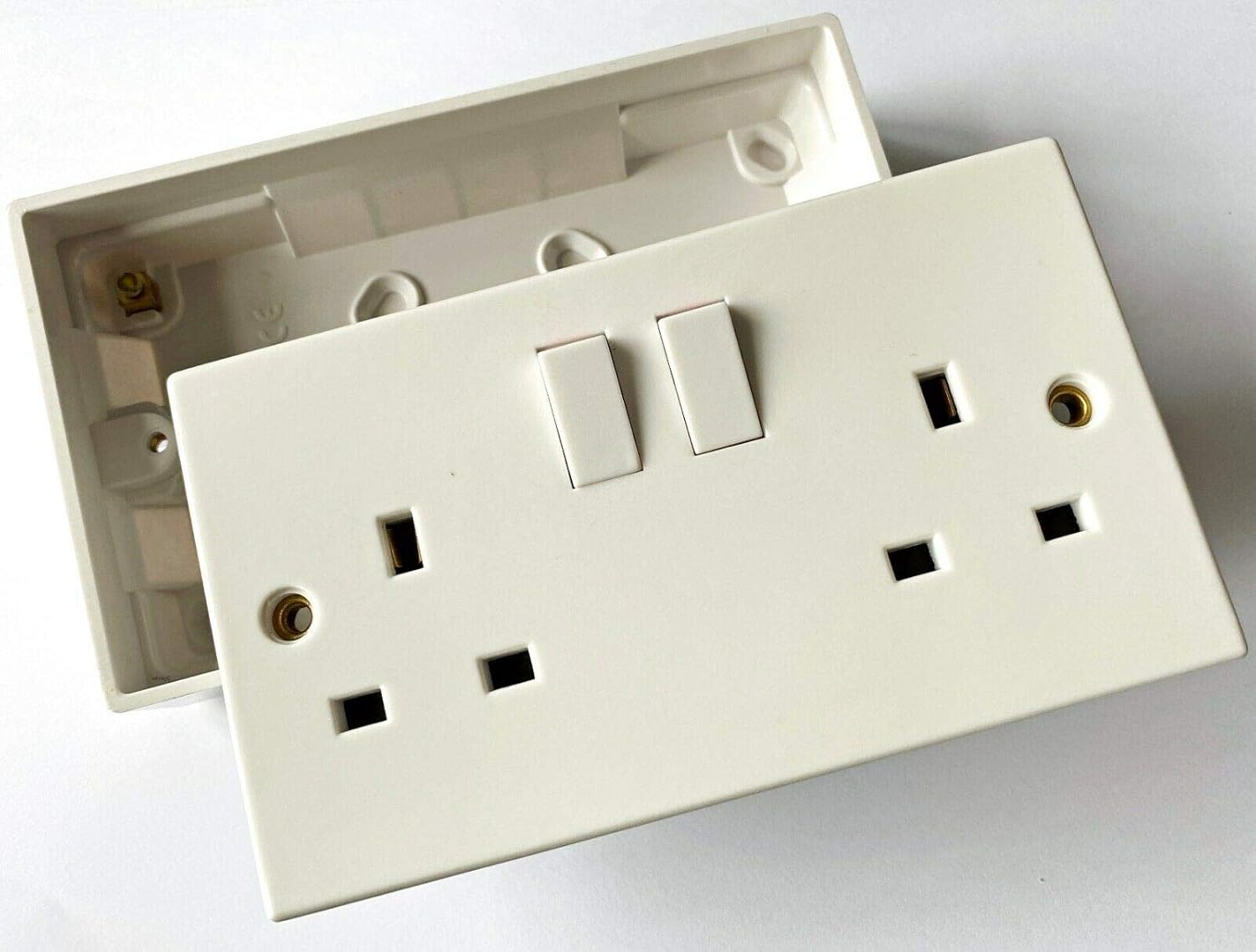 LILMACC Double Wall Socket & Back Box Pattress. Twin 2 Gang Switched ...