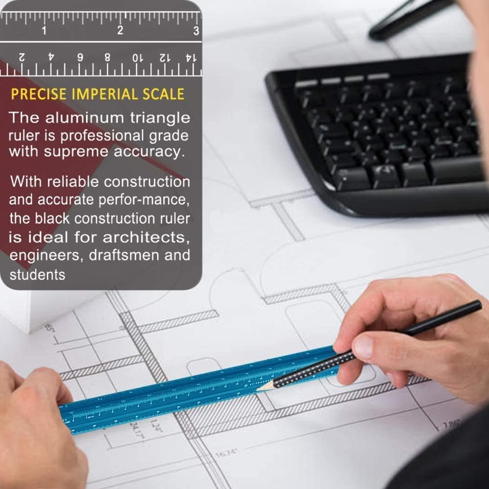 12 Inch Aluminum Architect Scale, Architectural Scale Ruler, Triangular ...