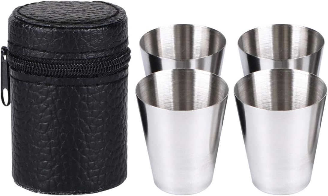 DOITOOL Camping Shot Glass Set,4pcs Stainless Steel Shot Cups with One ...