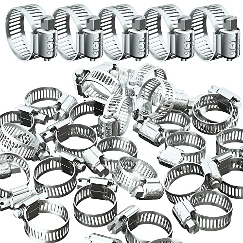 Hose Clamp Set - 50PCS 3/8 –5/8 inch 304 Stainless Steel Worm Gear Hose ...