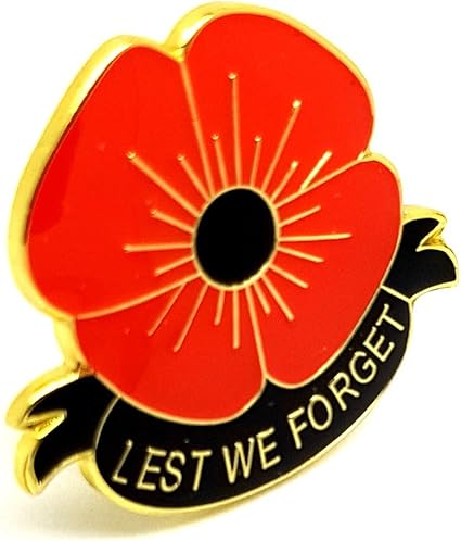 Lest We Forget Red Poppy Flower Ribbon Remembrance Day Enamel Pin Badge ...