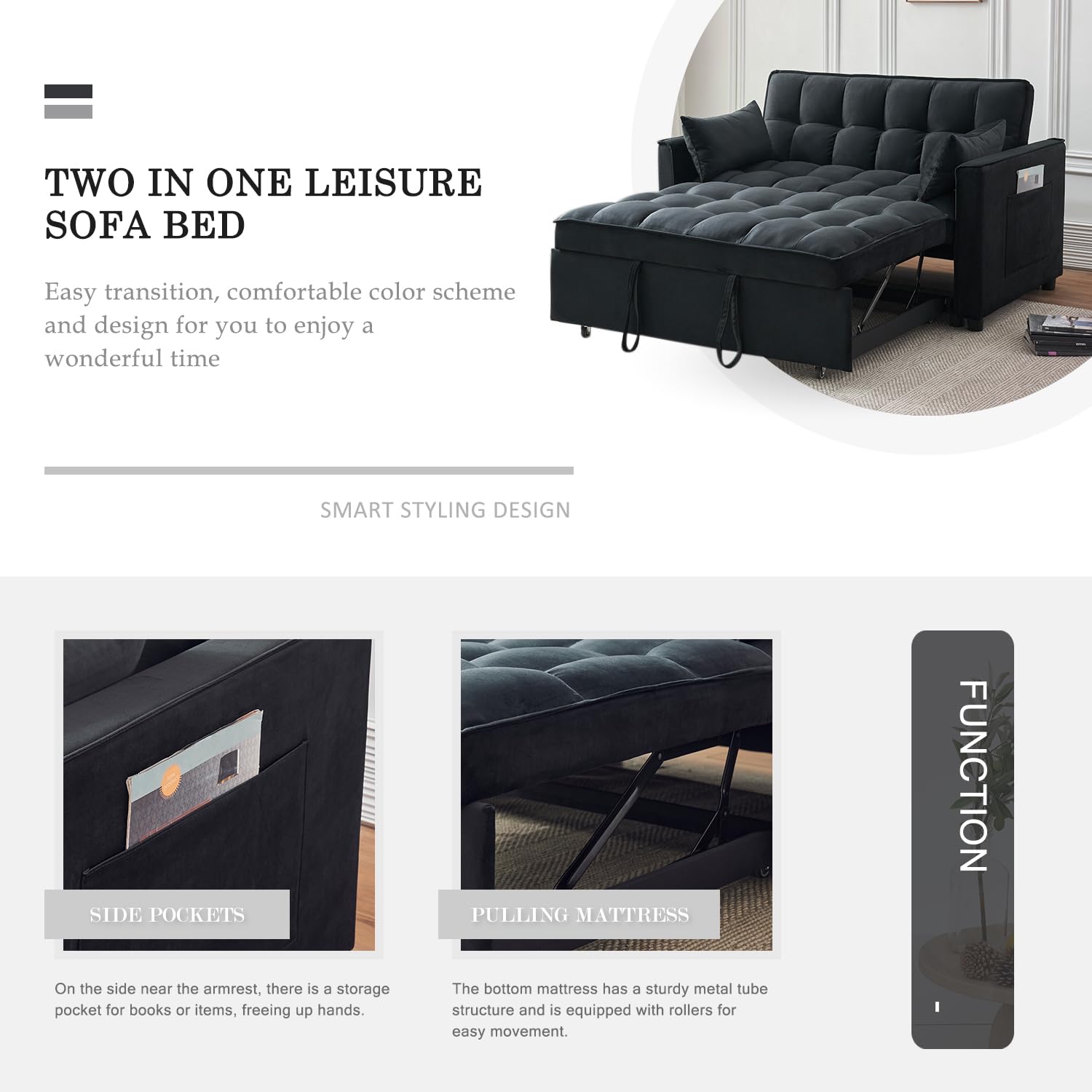 Eifizek 3-in-1 Convertible Sleeper Sofa Bed, Modern Pullout Couch Bed with Pull Out Bed ...