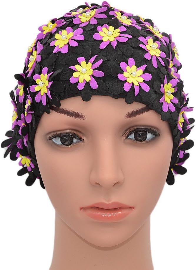 Medifier Swim cap Floral Petal Retro Style Bathing Caps for Women ...