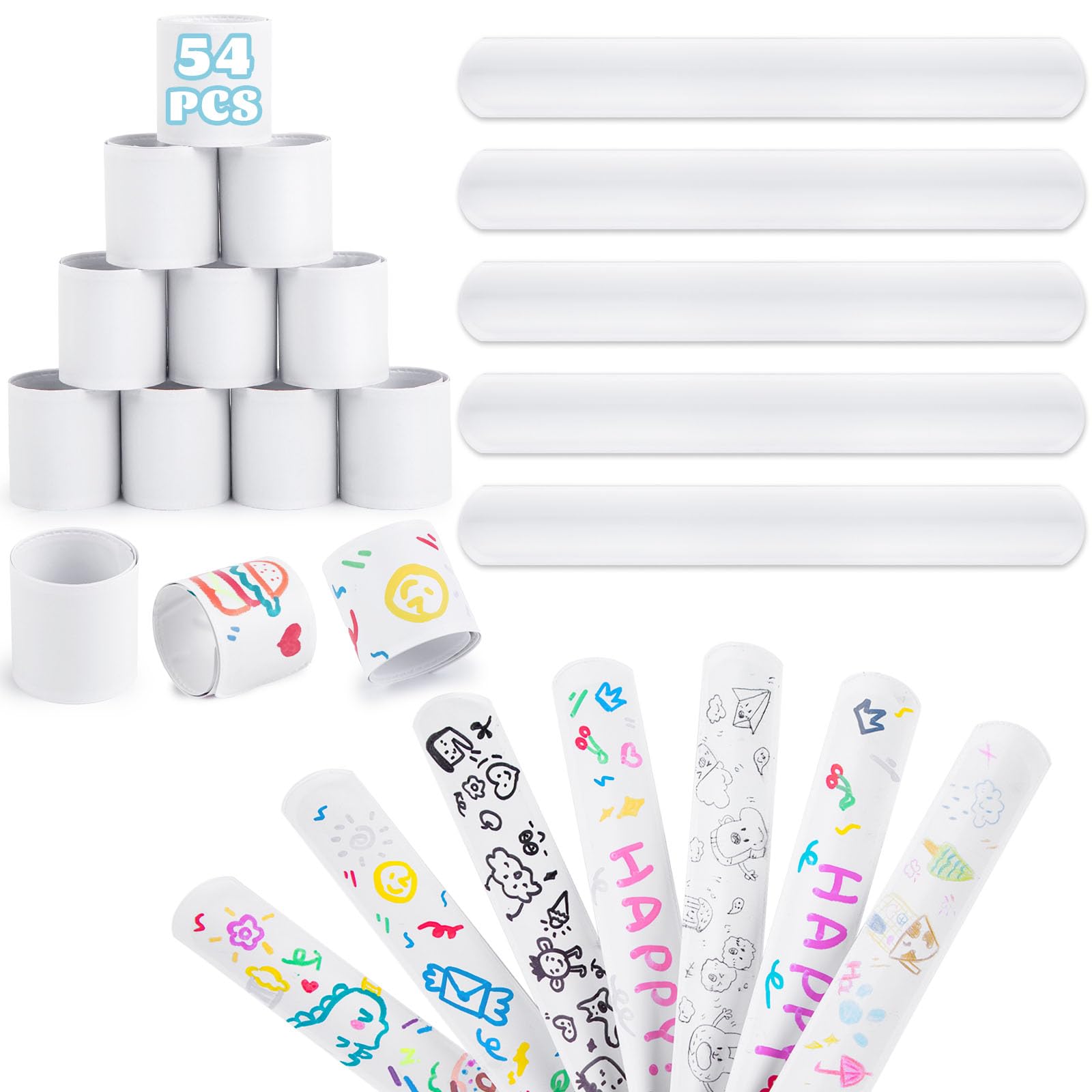 LovesTown 54PCS Slap Bracelets White, Party Slap Bracelets DIY Wrist ...