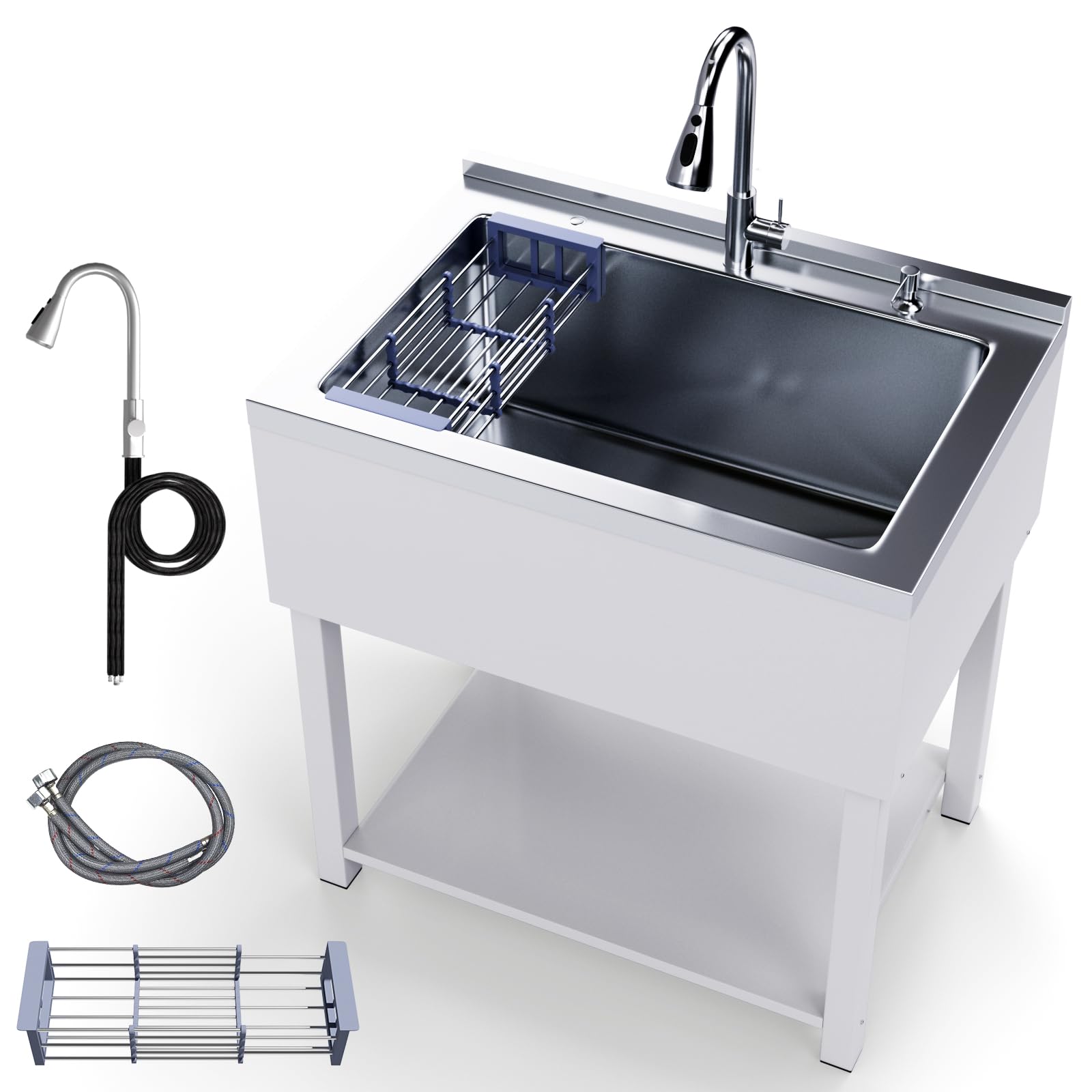 Stainless Steel Utility Sink,36" Freestanding Sink with Cold and Hot ...