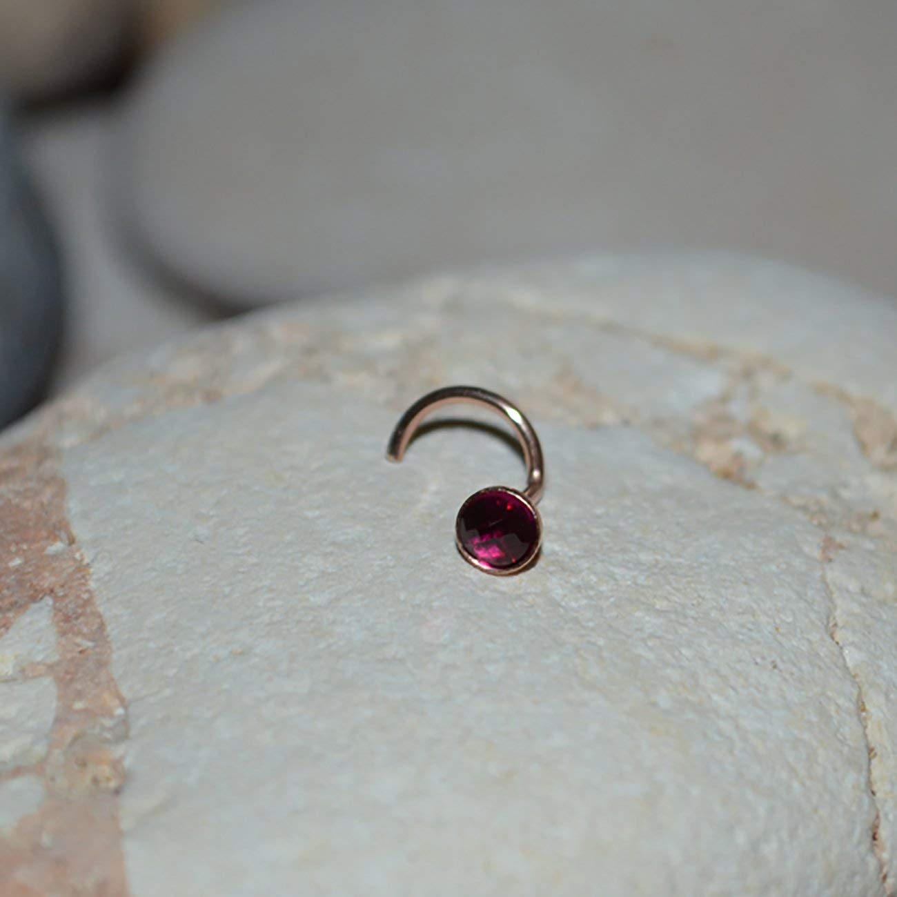 Amazon.com: Gold Nose Ring - 3mm Ruby Nose Ring - Forward Helix Earring ...