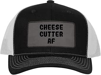 Cheese Cutter AF - Leather Grey Patch Engraved Trucker Hat, Black-White ...