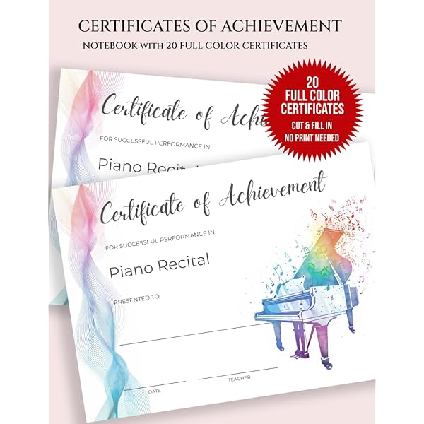 Piano Recital Award Certificates Buy Sheet Music & Piano RECITAL
