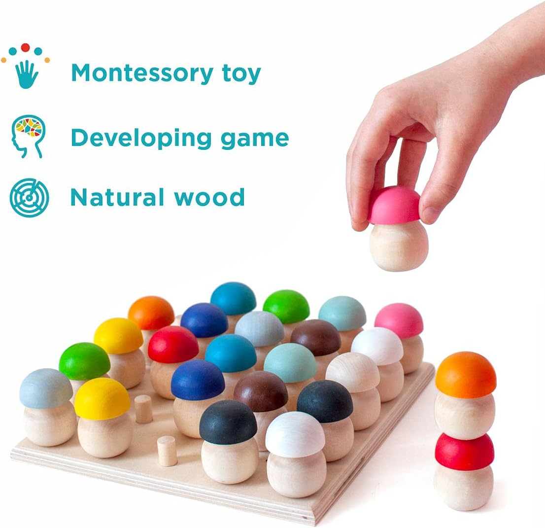 Ulanik Montessori Wooden Toy Mushroom Sorting Educational Toy 25 ...