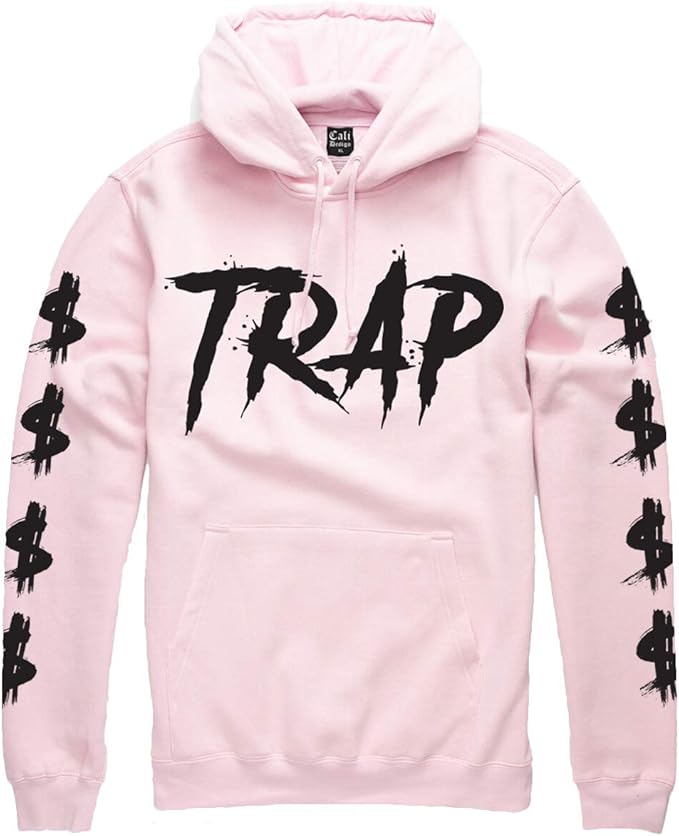 Amazon.com: CaliDesign Men's Light Pink Trap Hoodie Dollar Sign Sleeve ...