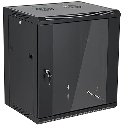 12U Wall Mount Server Cabinet Network Rack Enclosure Locking Glass Door ...